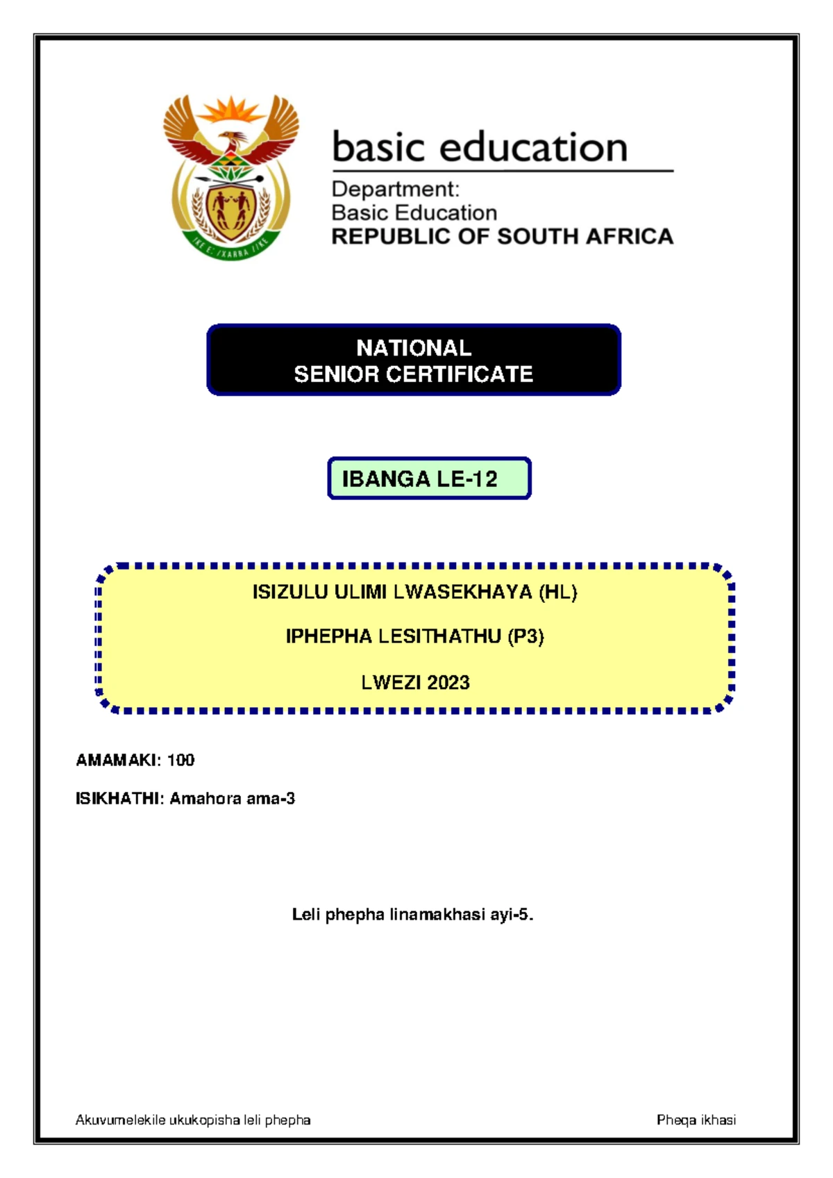 Isi Zulu HL P1 Nov 2023 - Isizulu HL Past exam papers. 2023 Paper 1 ...