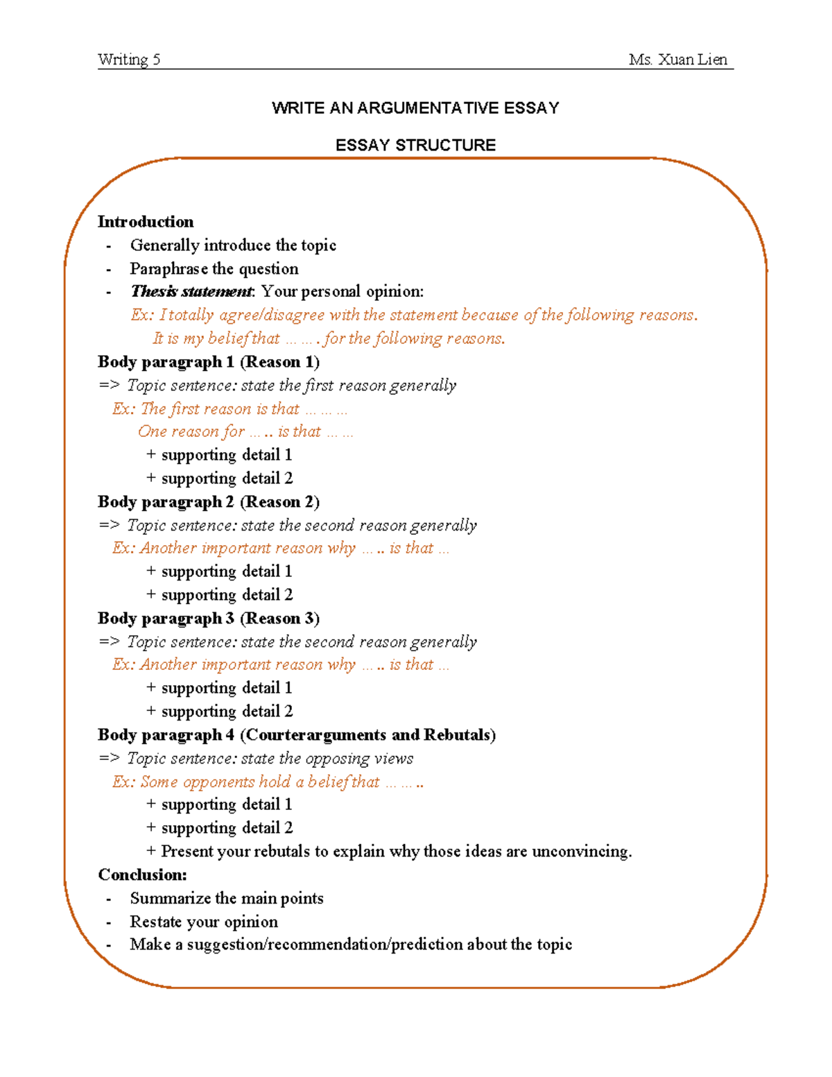 Argumentative Essay Structure AND Useful Structures - WRITE AN ...