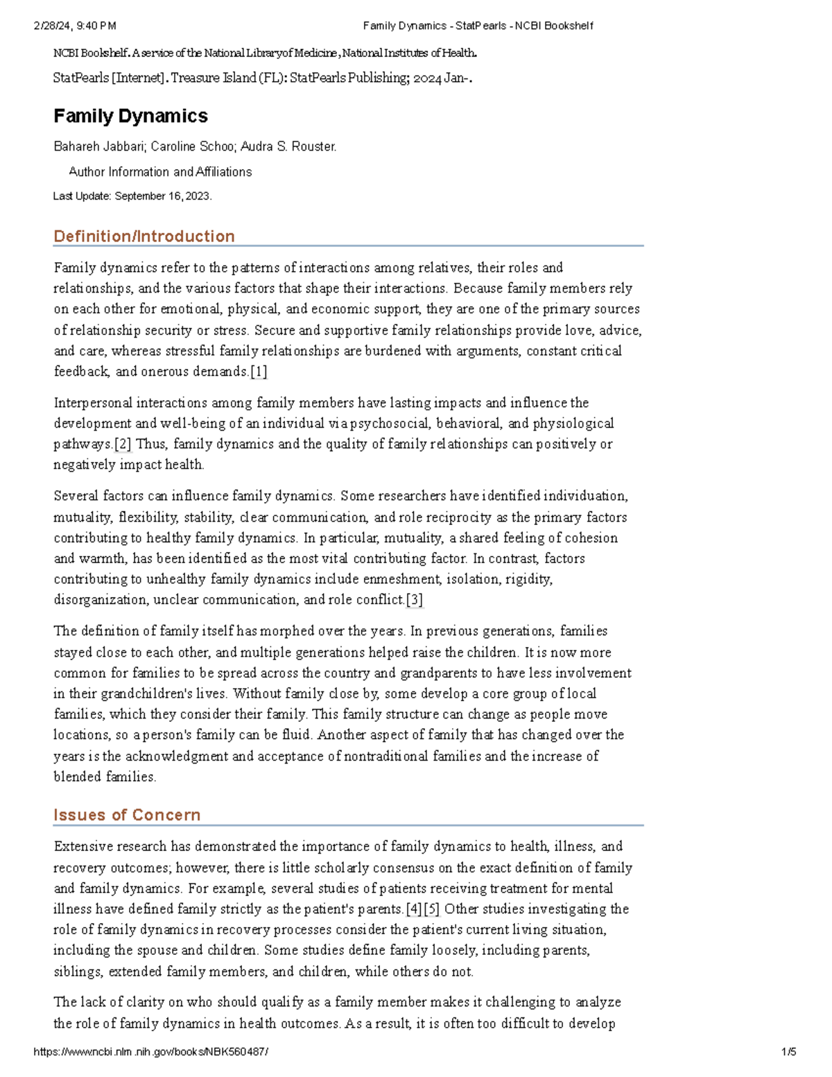 Family Dynamics: Insights from StatPearls NCBI Bookshelf - Studocu