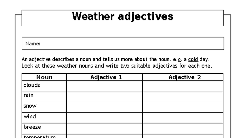 Weather Adjectives: Enhancing Descriptions of Nature - Studocu