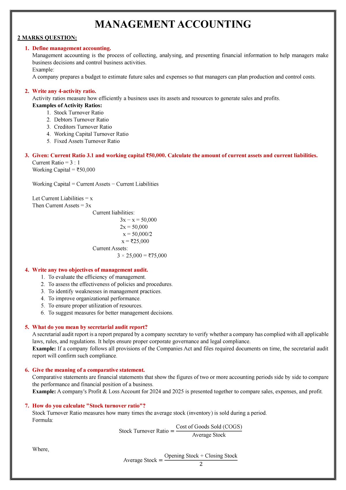 MA - Management Accounting Exam Prep: Key Concepts & Ratios - Studocu