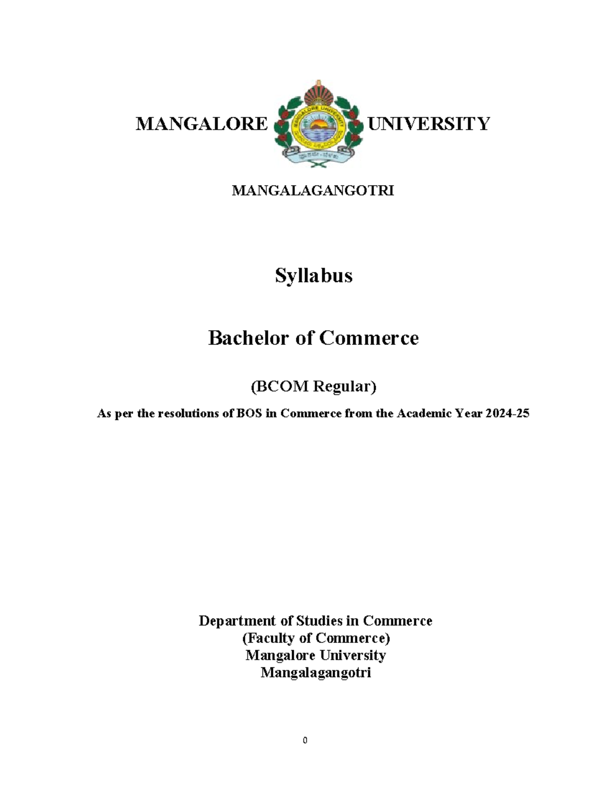 I-IV Sem B.Com Syllabus Overview (2025-26) - Mangalore University - Studocu