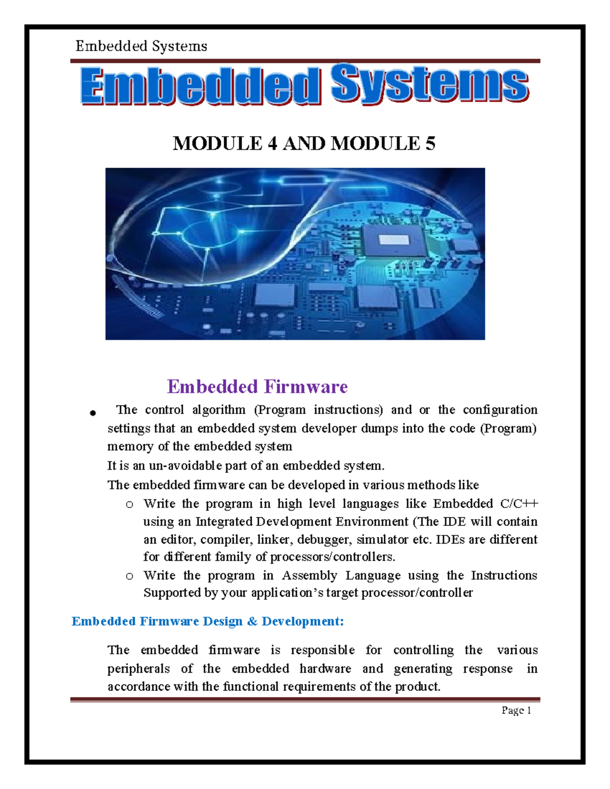 Embedded Systems M4 & M5: Firmware Development Notes - Studocu
