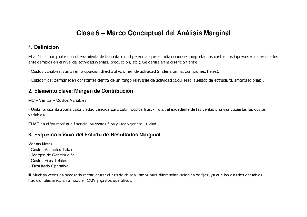 Clase 6: Análisis Marginal y Margen de Contribución 1 - Studocu