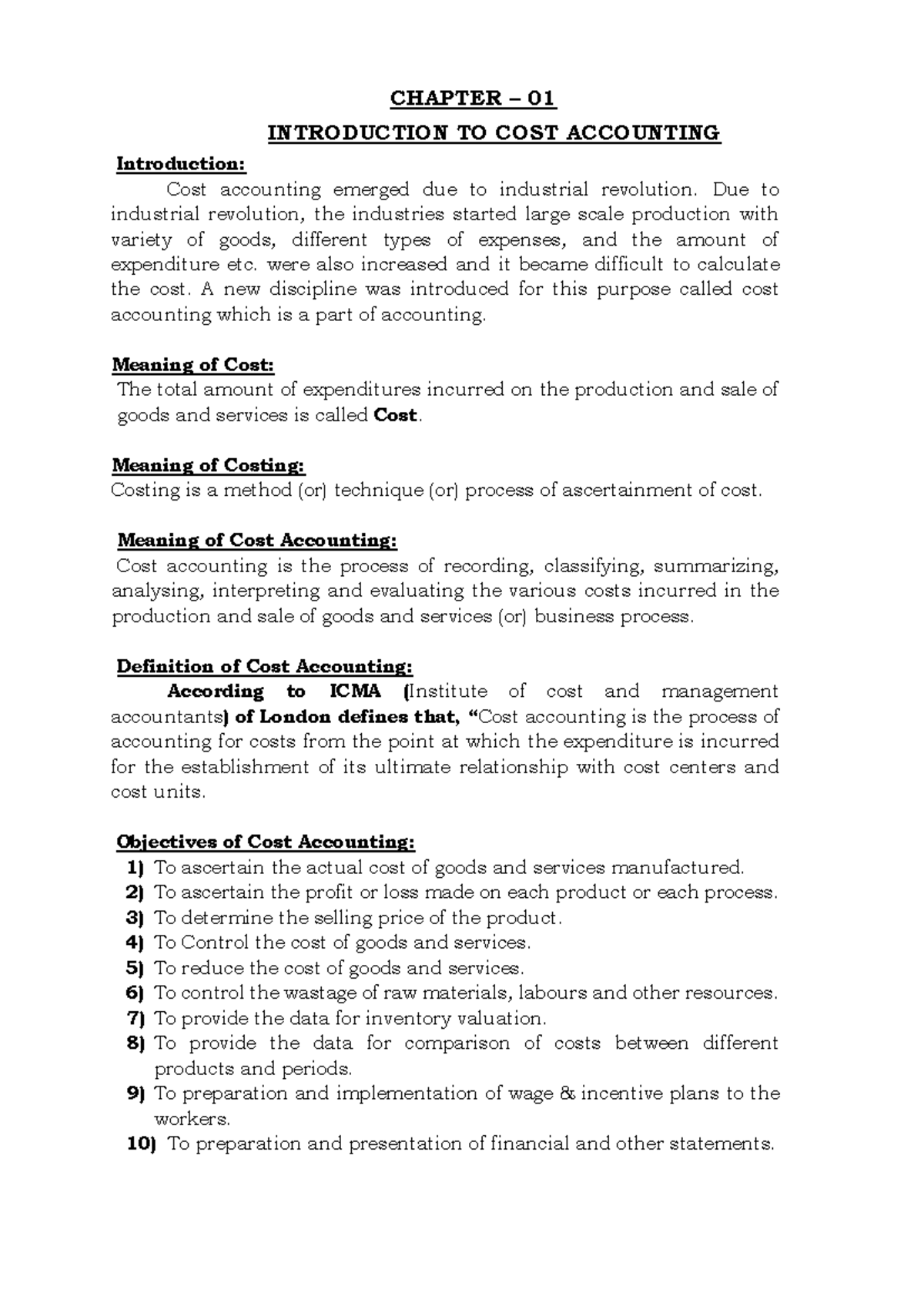 Cost Accounting NEP Notes: Introduction, Objectives, and Methods - Studocu