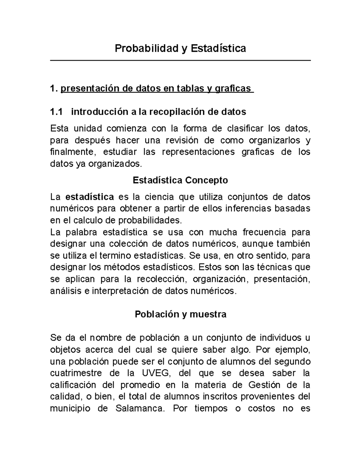 Probabilidad y Estadística 1: Presentación de Datos y Gráficas - Studocu