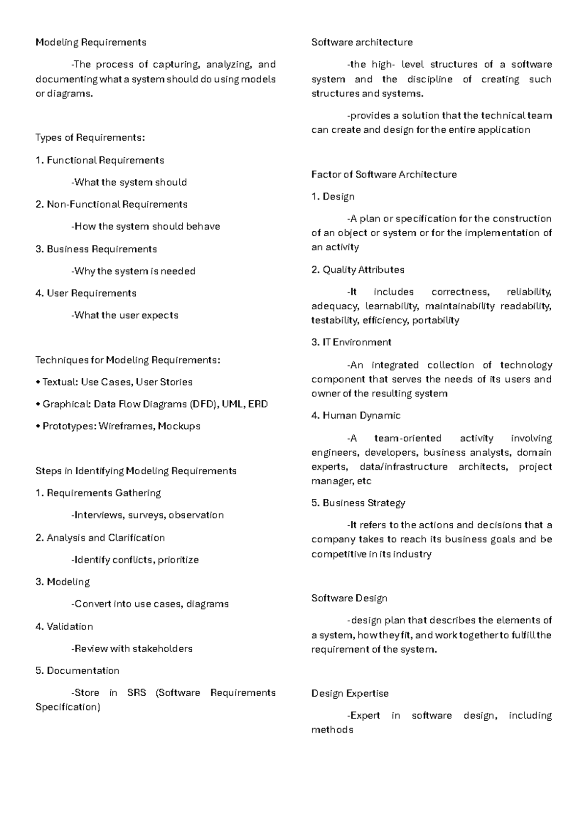 Modeling Requirements for Software Architecture (SIA Reviewer) - Studocu