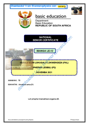 Ibanga 10 Iphepha Lesibili - ISIZULU ULIMI LWASEKHAYA (HL) ISIVIVINYO ...