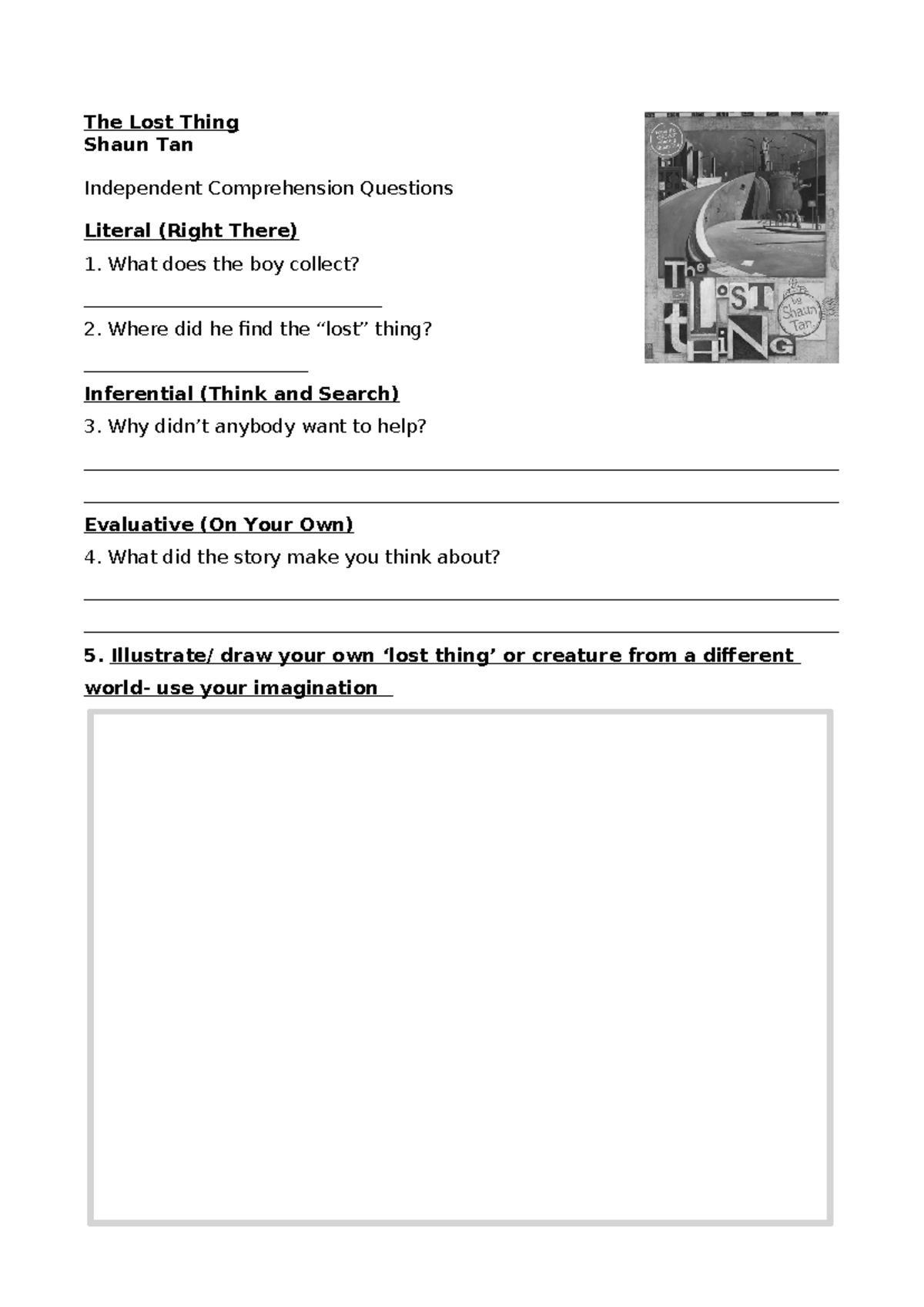 The Lost Thing (Independent Comprehension Activity) - Studocu