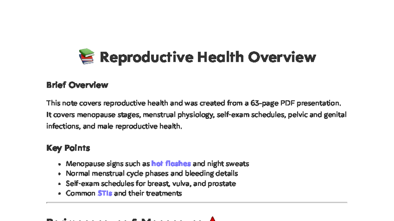 Reproductive Health Overview: Key Concepts & Study Guide - Studocu