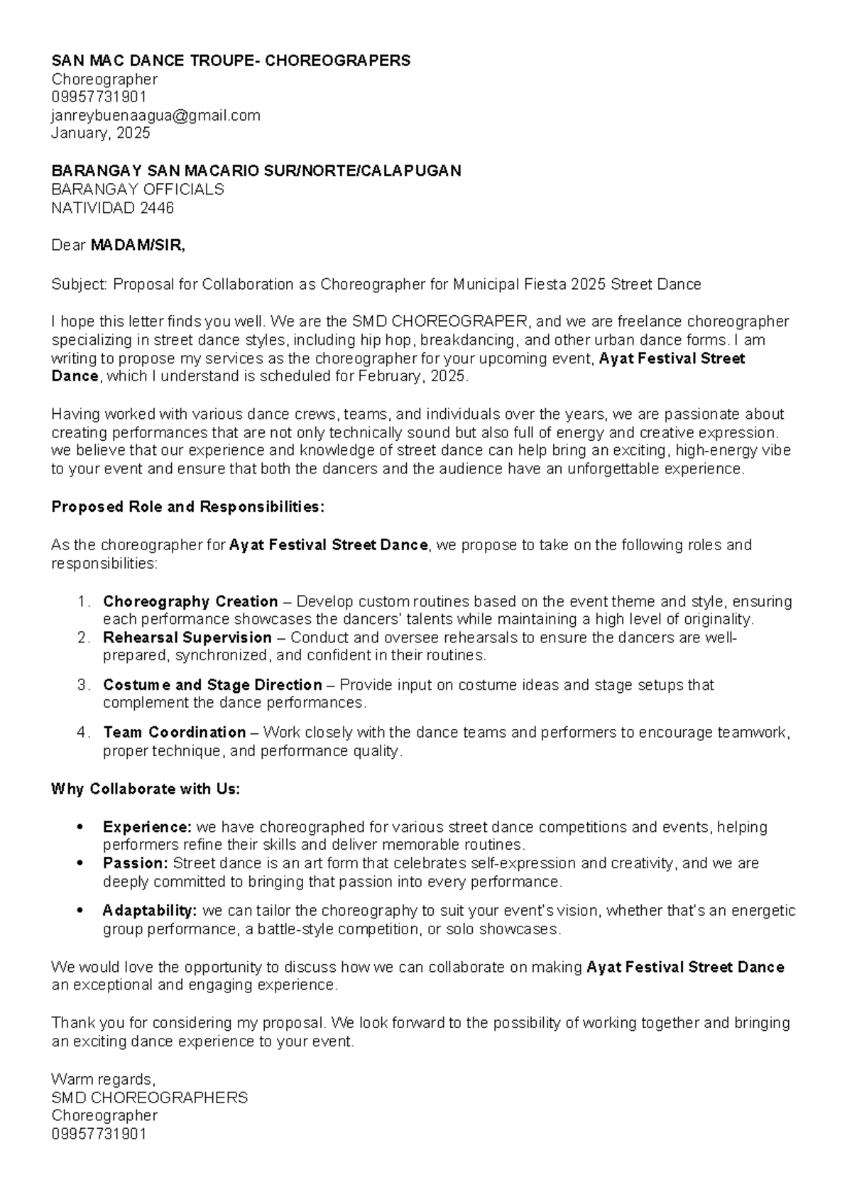 Proposal Letter for Collaboration as Choreographer - Ayat Fest 2025 ...