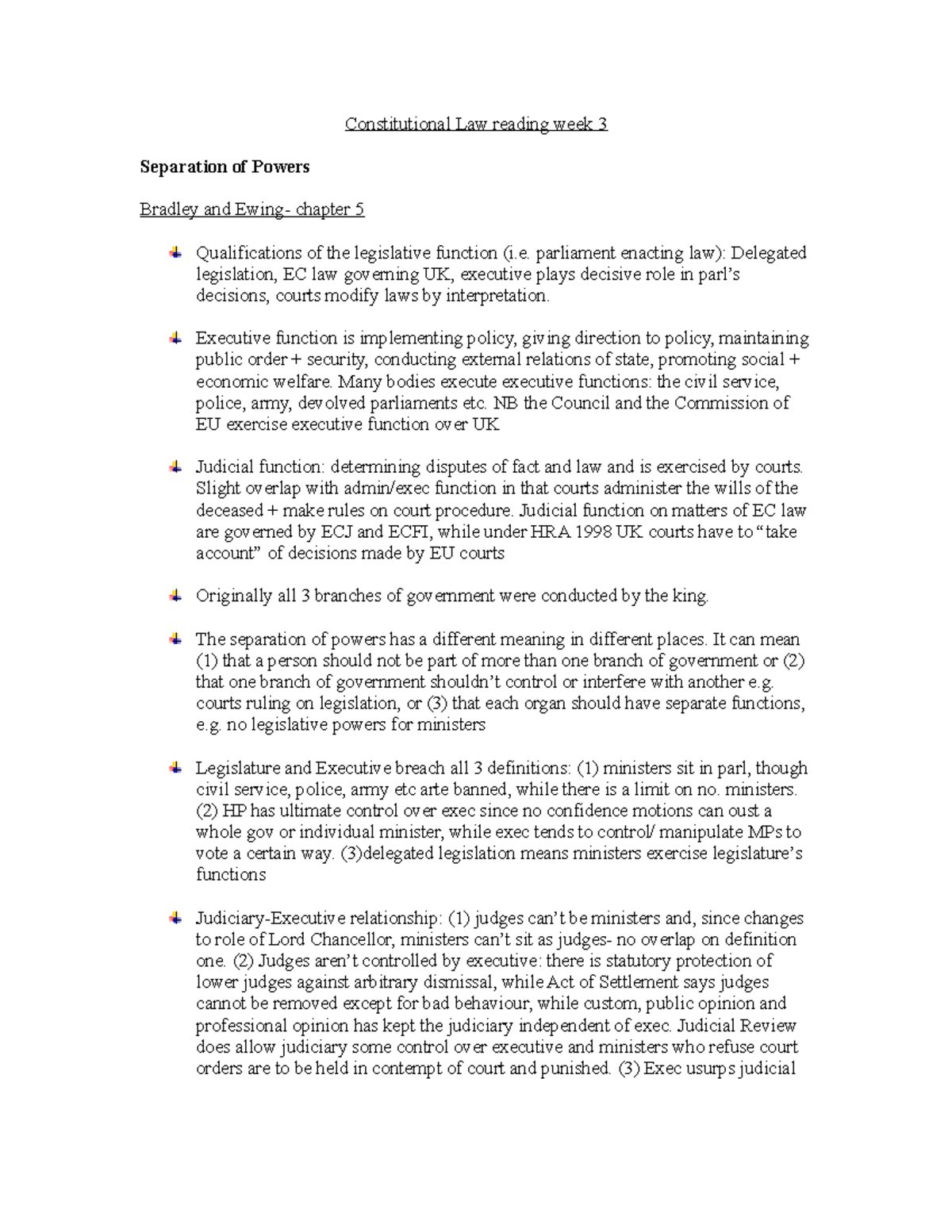 Constitutional Law (Week 3) - Separation of Powers: Key Notes - Studocu