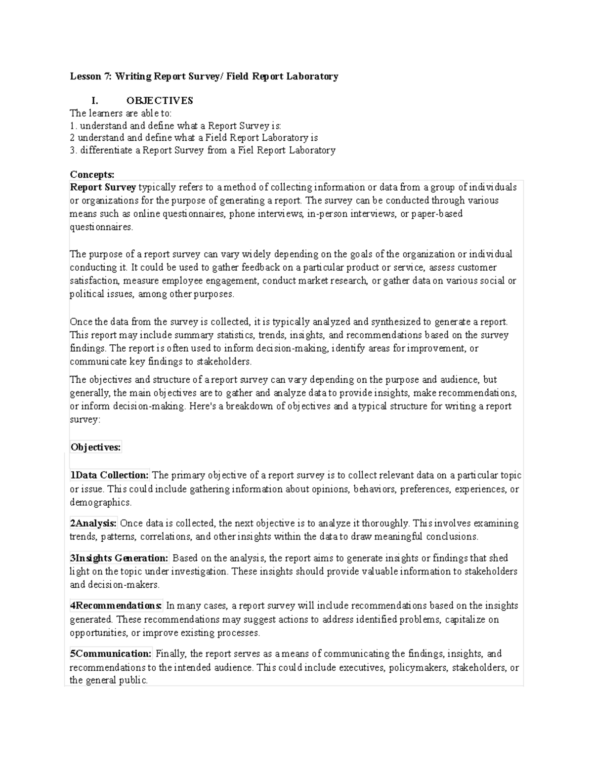 Lesson 7: Writing Report Surveys & Field Lab Reports Overview - Studocu