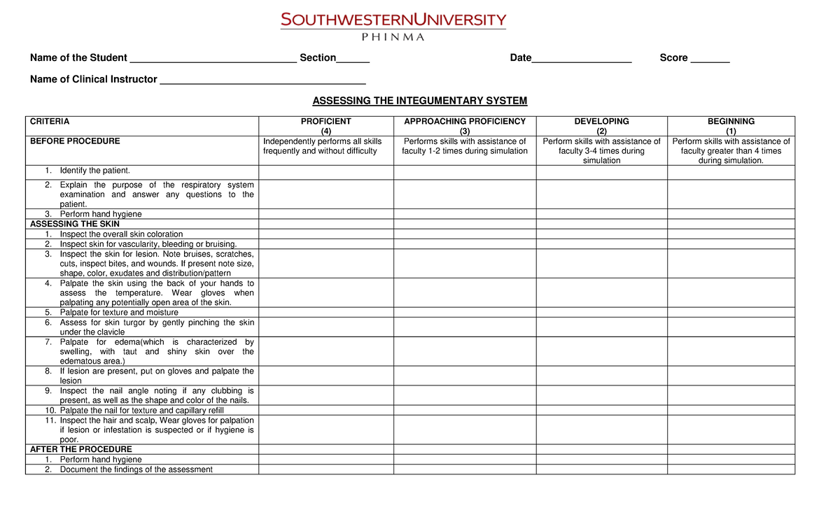Assessing the Integumentary System: Rubrics & Procedures for RN Exams ...