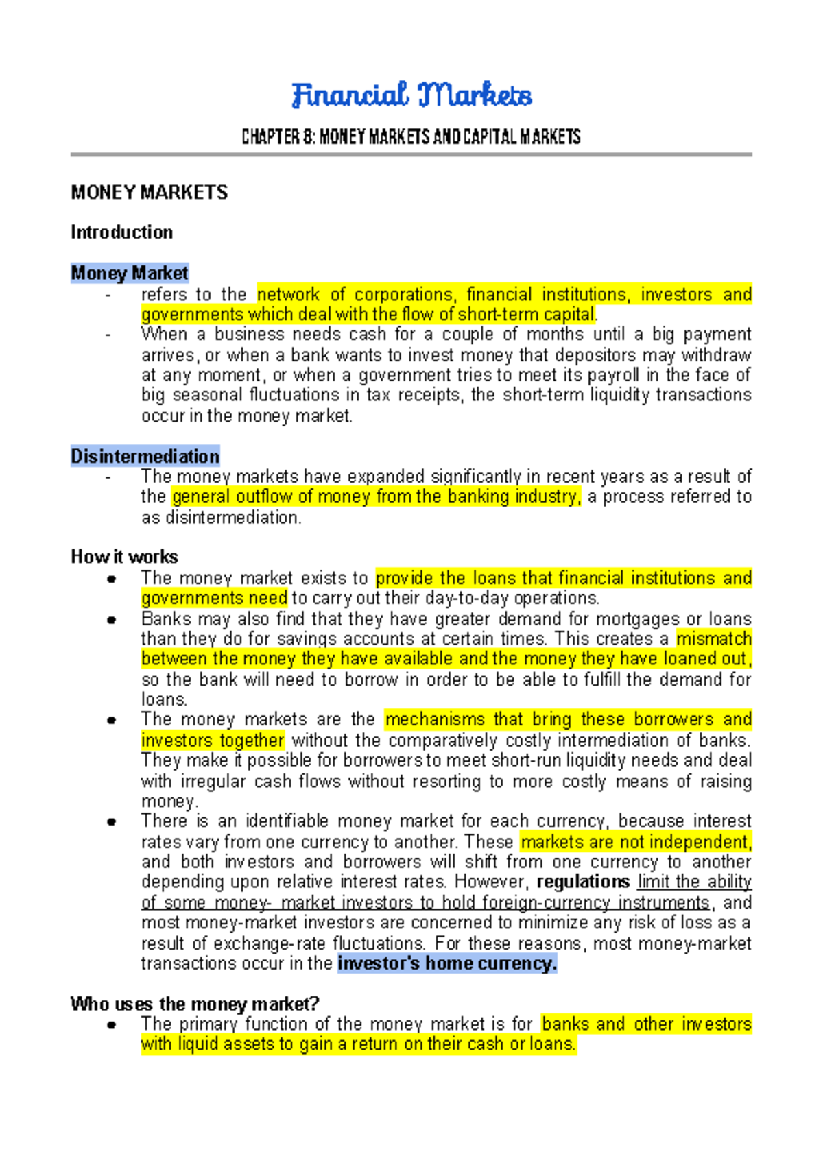 Financial Markets - Chapter 8: Money & Capital Markets Explained - Studocu