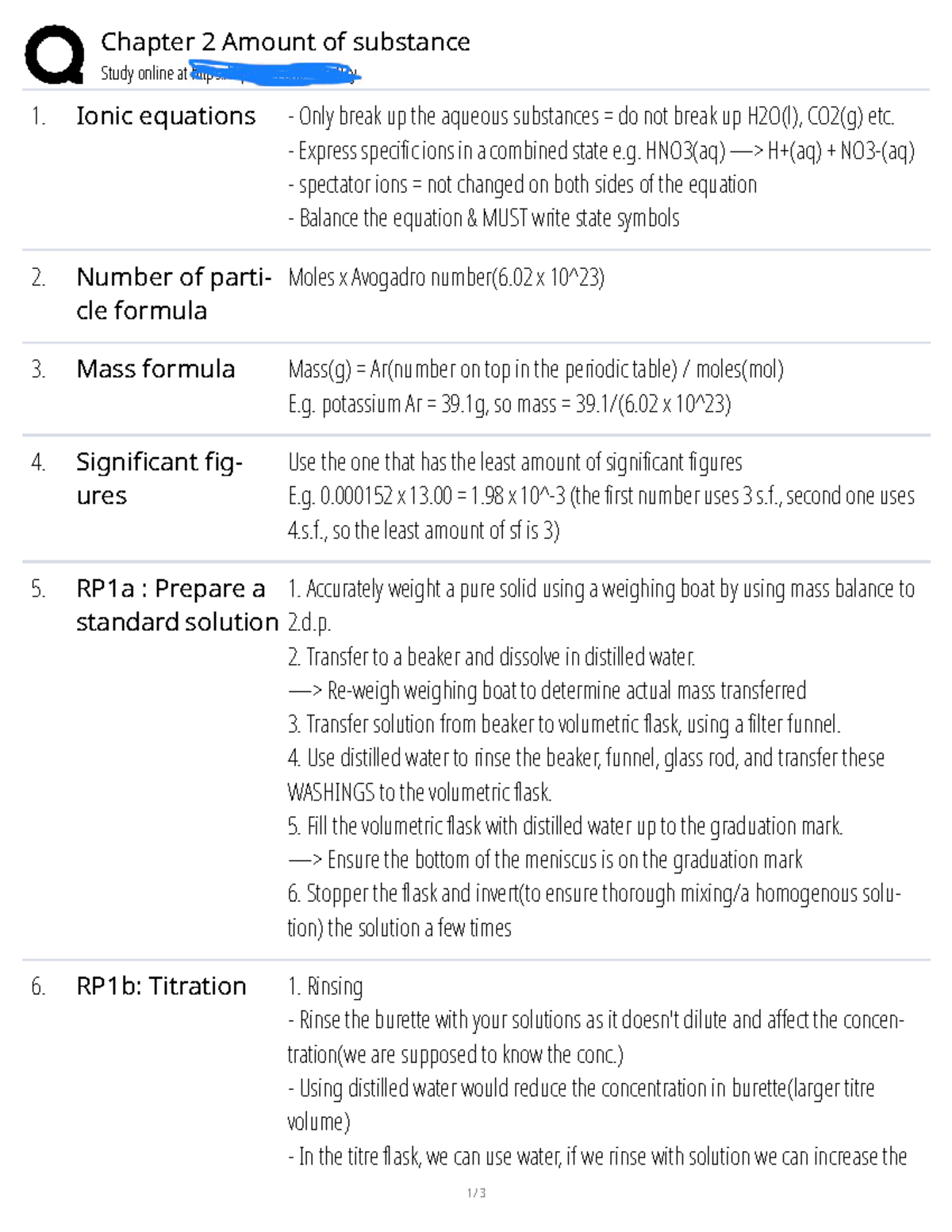 Chapter 2: Amount of Substance - Chemistry Study Notes - Studocu