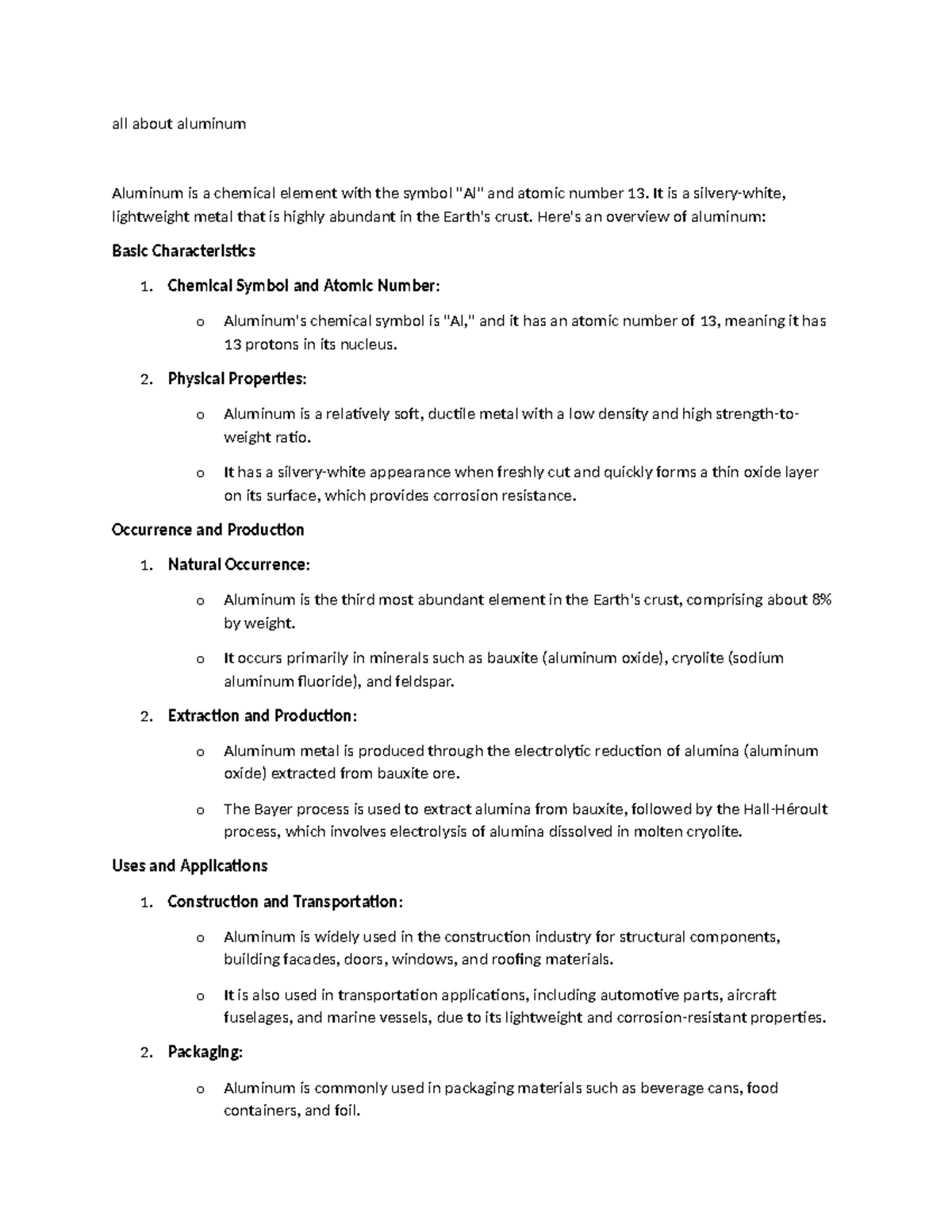 Aluminum Overview: Properties, Occurrence, and Applications - Studocu