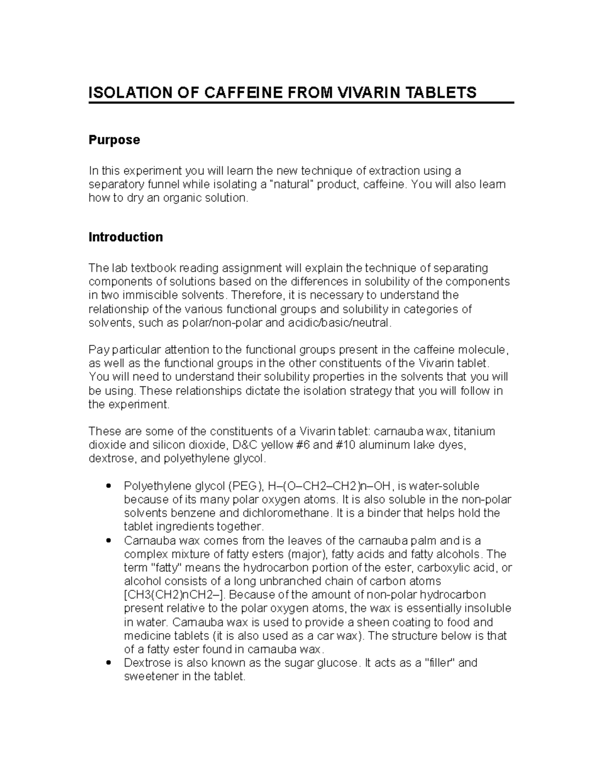 Caffeine extraction 315 Protocol F23 - ISOLATION OF CAFFEINE FROM ...