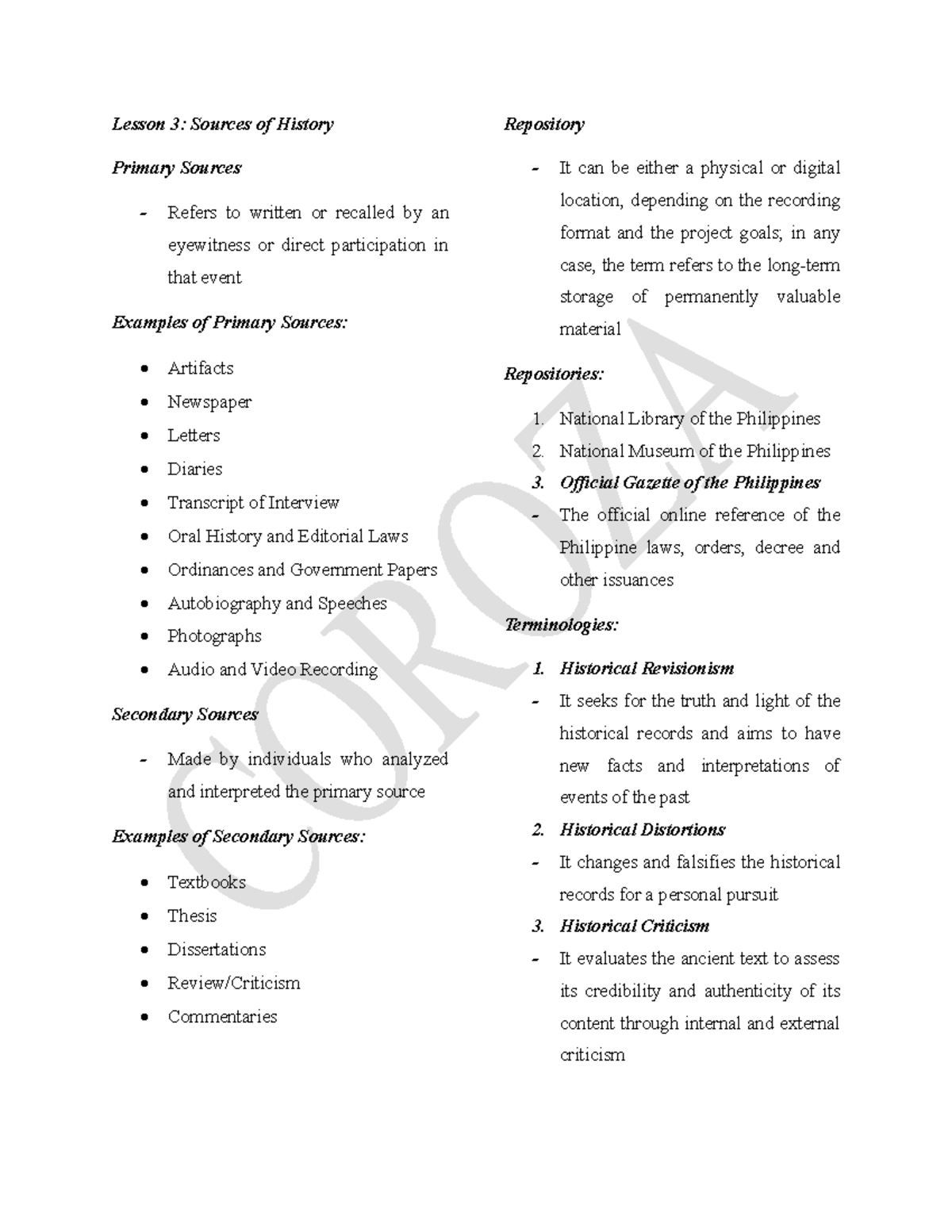 Lesson 3: Understanding Primary and Secondary Sources of History - Studocu