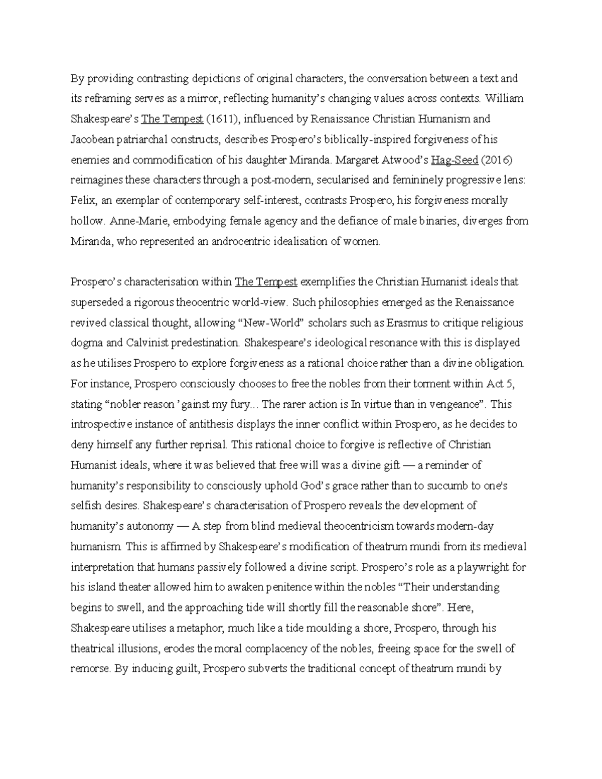 Mod A Assessment Task: Contrasting Characterizations in The Tempest ...