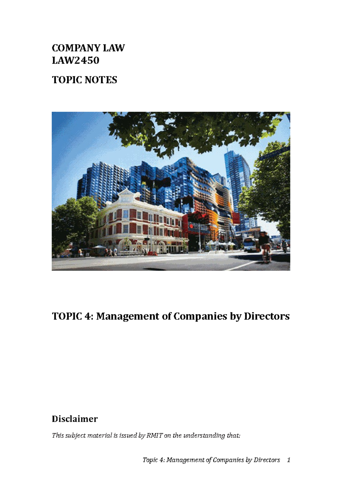 Company LAW LAW2450 - Topic Notes - Topic 4 - COMPANY LAW LAW TOPIC ...