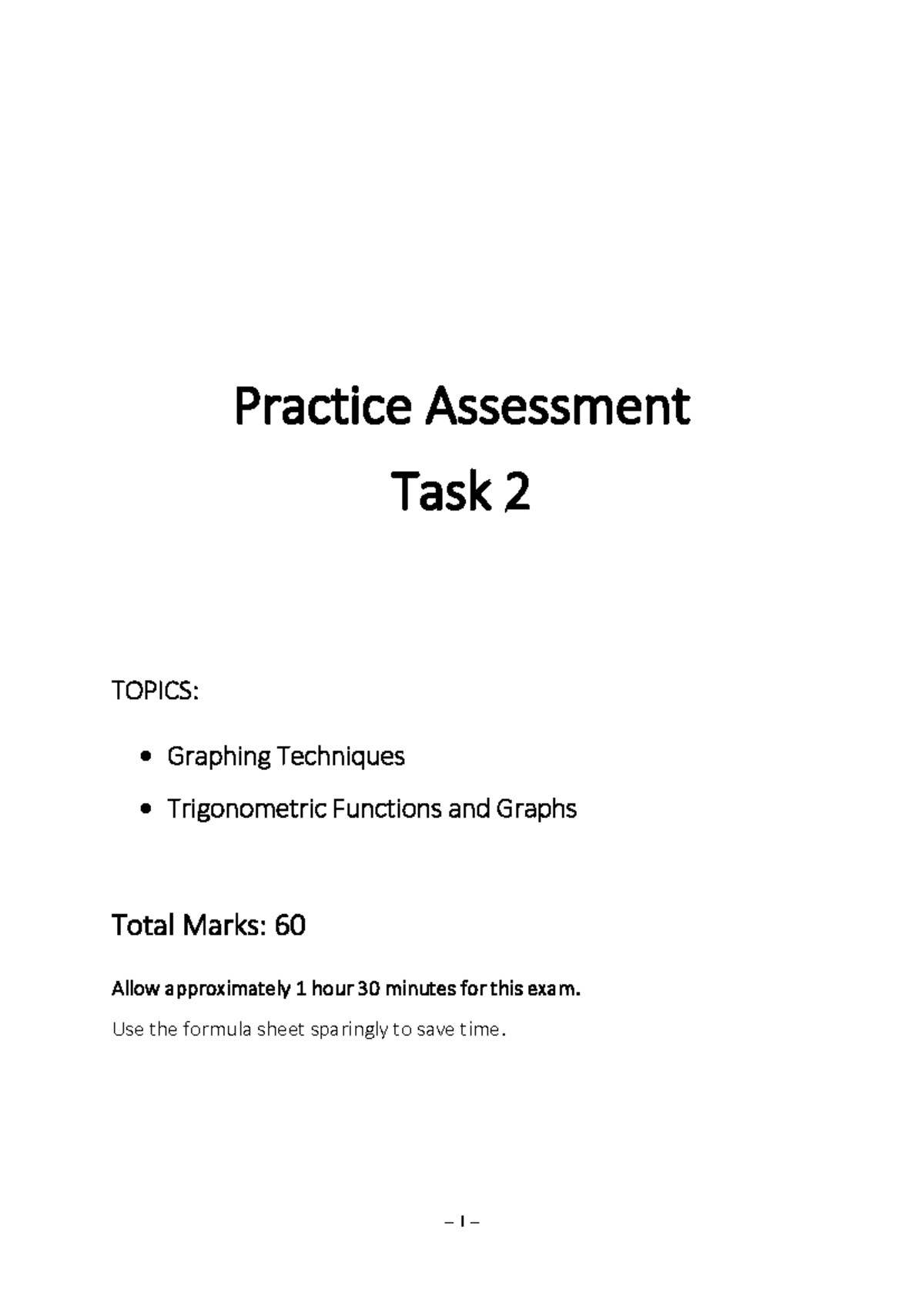Advanced Maths Graphing Techniques Practice Paper (640489) - Studocu