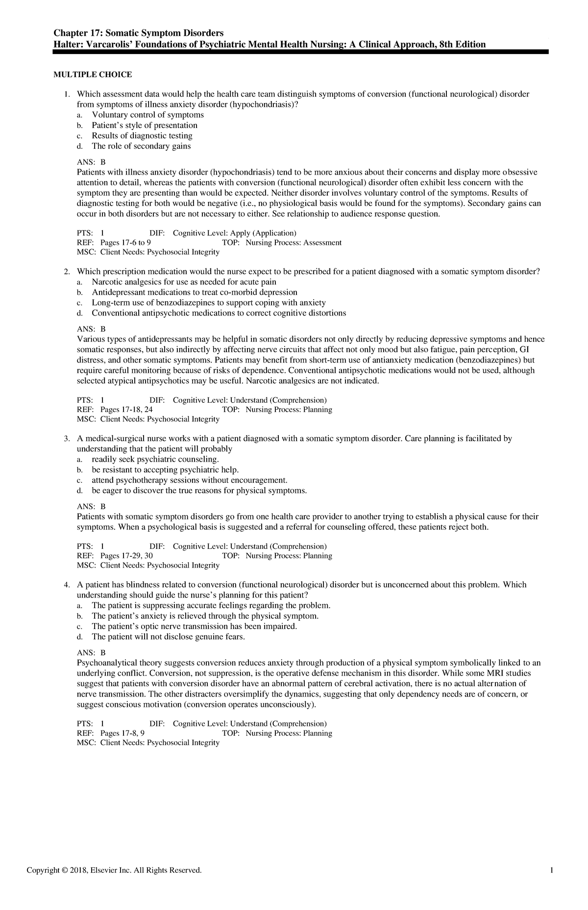 Exam View - Chapter 17: Mastering Somatic Symptom Disorders - Studocu
