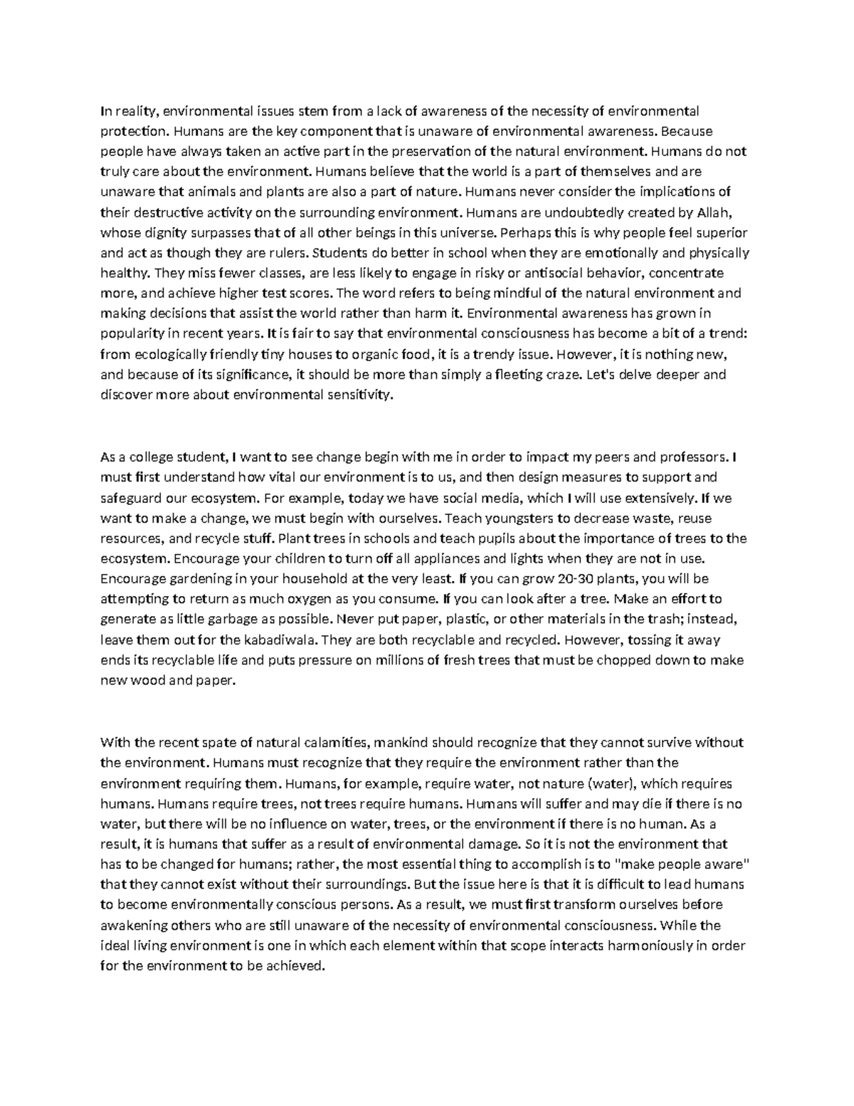 Essay ABT Environment - In reality, environmental issues stem from a ...