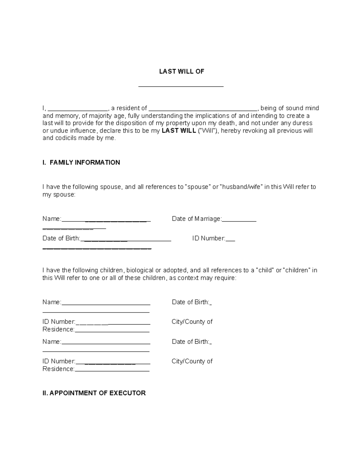Last Will and Testament Sample Document - Studocu