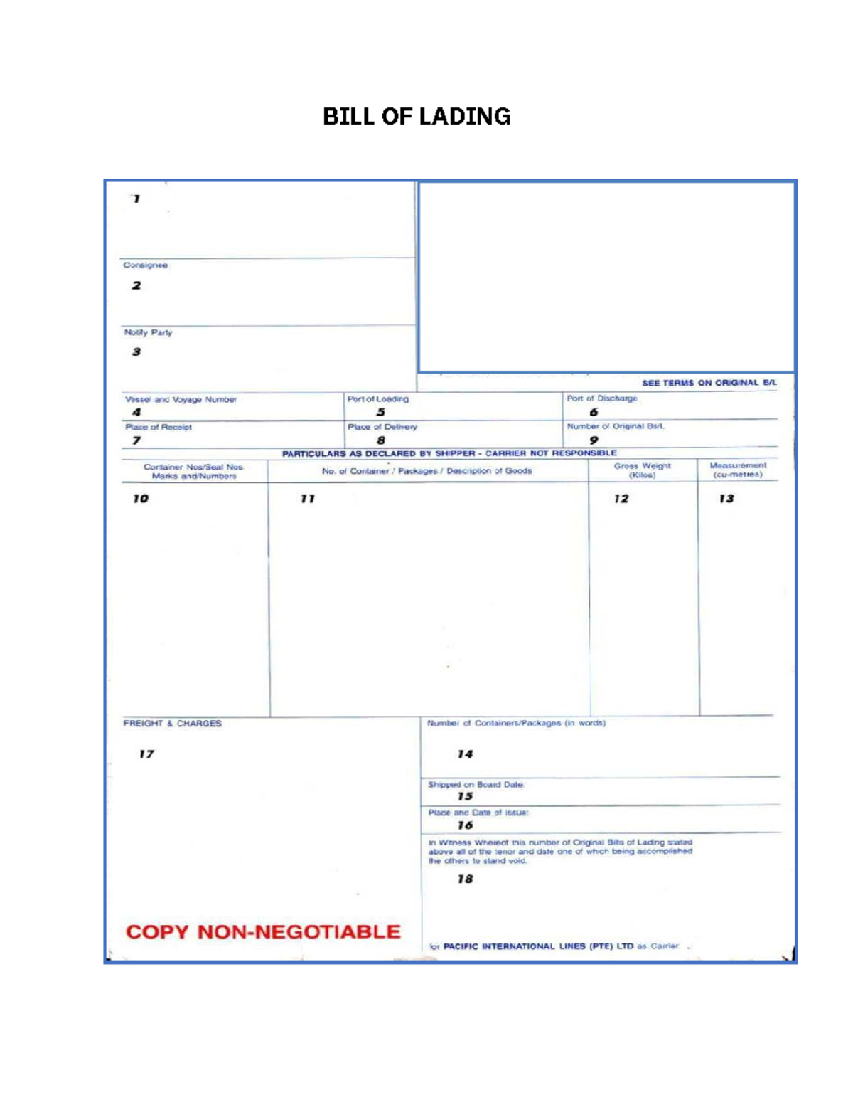 Import Lesson: Bill of Lading and Proforma Invoice Details - Studocu