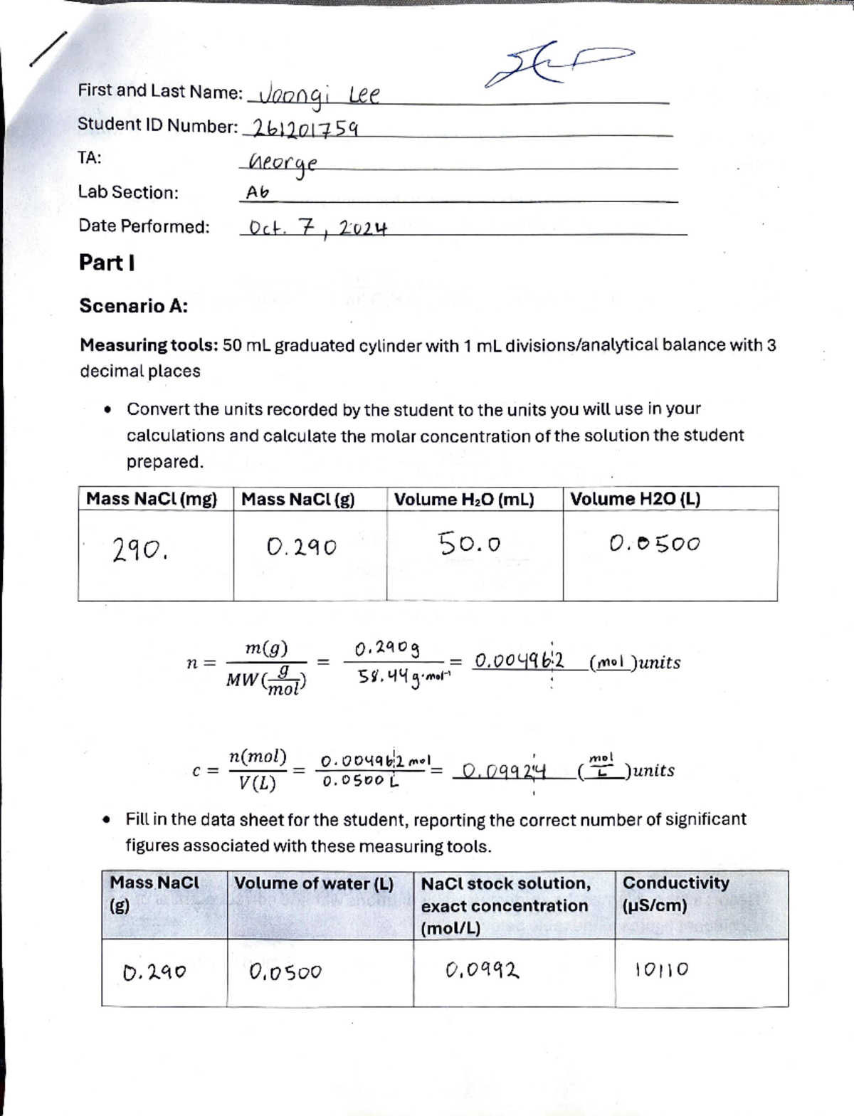CHEM 110 Lab 3 Data Sheet and Results Analysis - Studocu