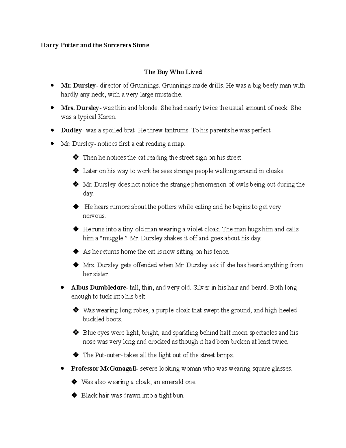 Harry Potter and the Sorcerer's Stone: Chapter Notes Overview - Studocu
