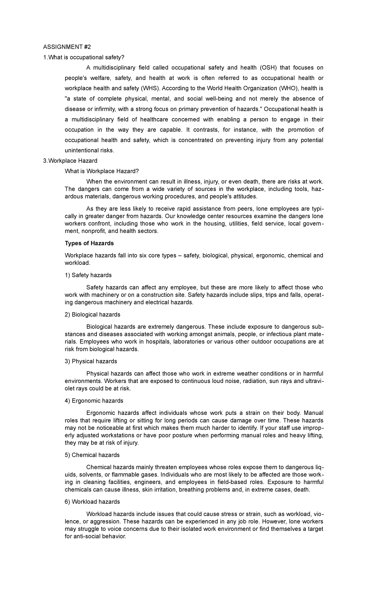 Basic Occupational Safety And Health - ASSIGNMENT 1 is occupational ...
