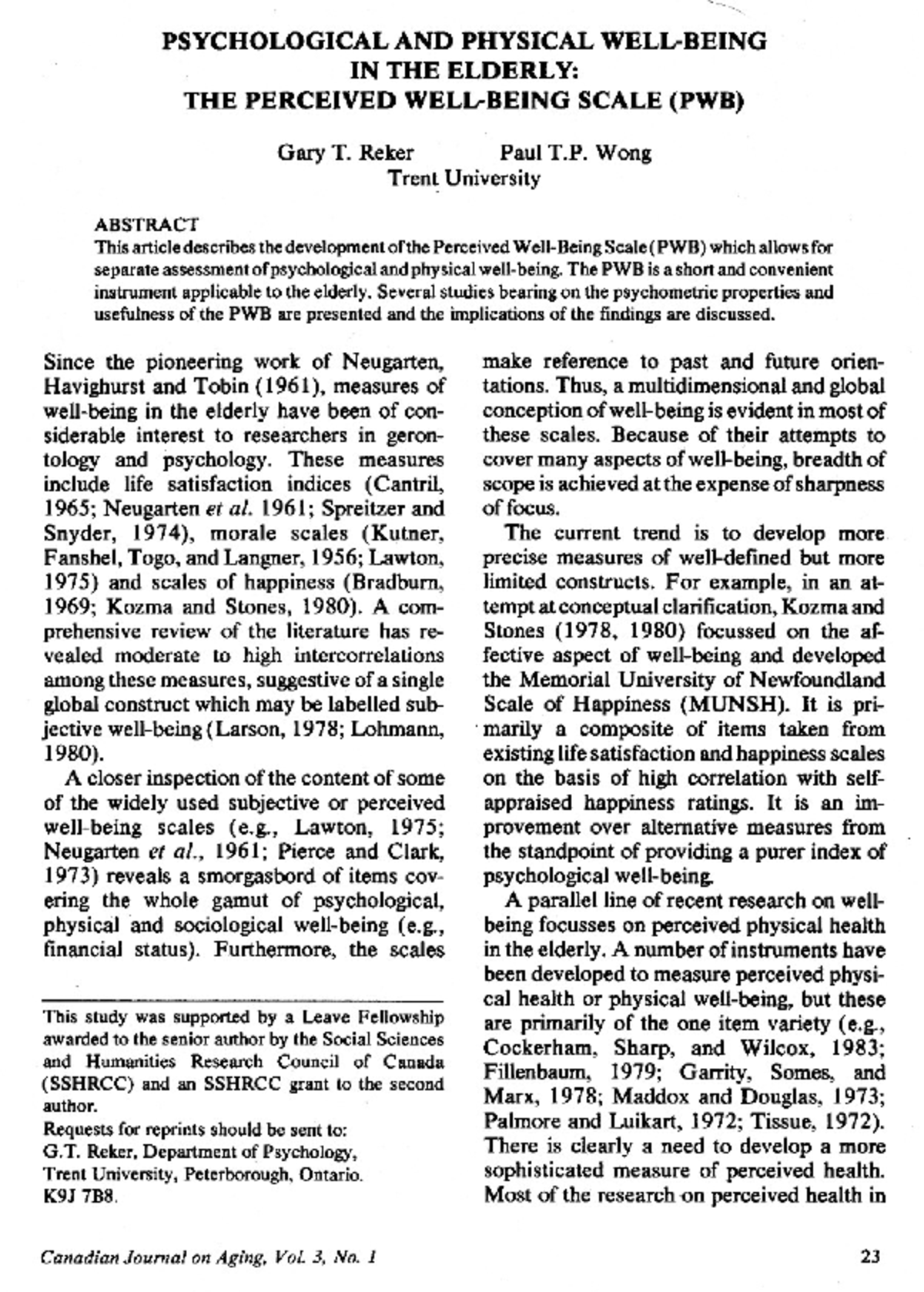 PSY 301: Development and Validation of the Perceived Well-Being Scale ...