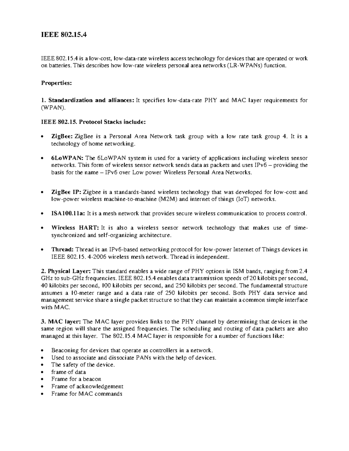 IEEE 802.15.4 Overview: Wireless Personal Area Networks (Unit-III ...
