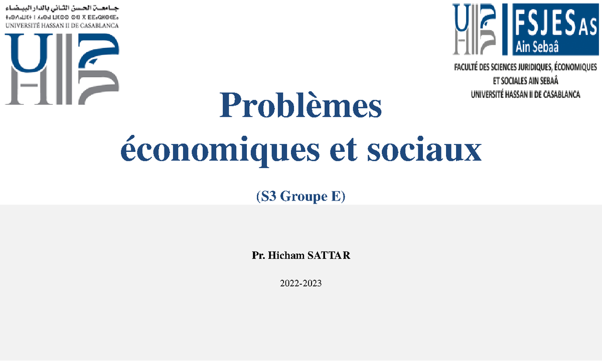 Cours PES S3: Problèmes Économiques et Sociaux (Ch1-Ch5) 2022-2023 - Studocu