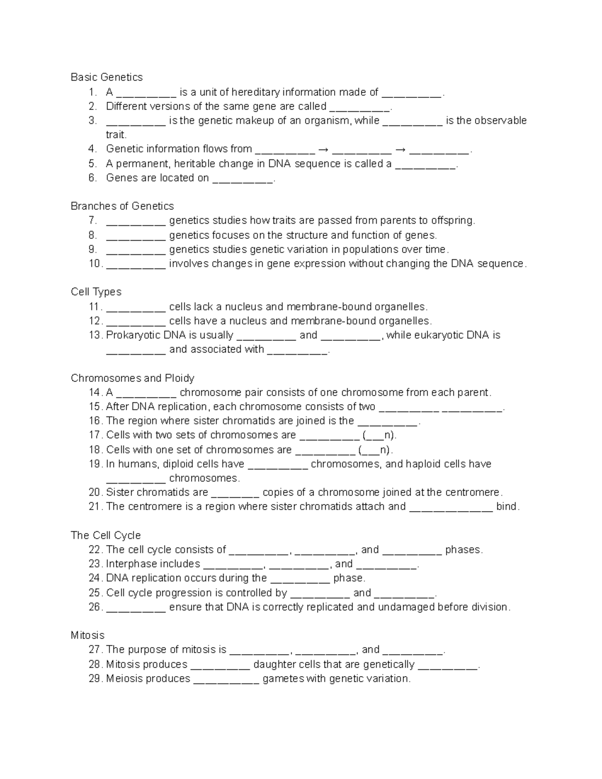 Genetics 101: Exam I Study Guide on Heredity and Cell Division - Studocu