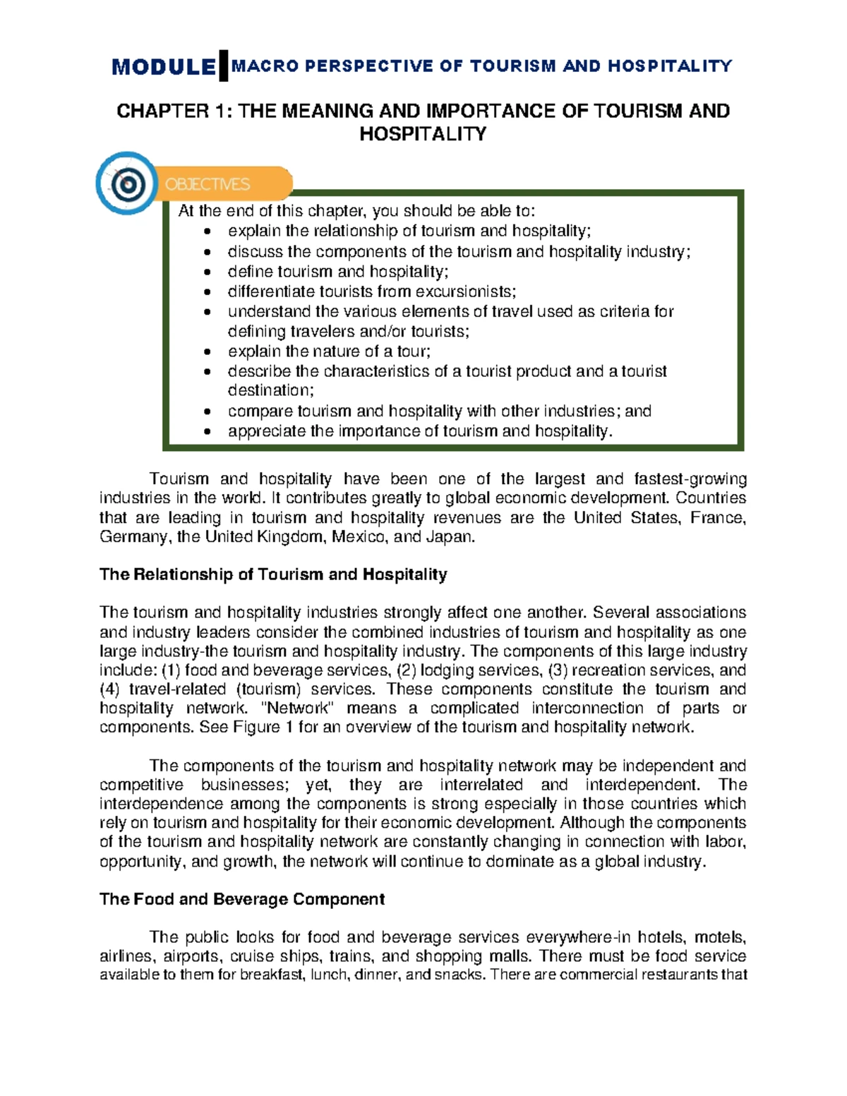 Chapter 1 THE Meaning AND Importance OF Tourism AND Hospitality - At ...