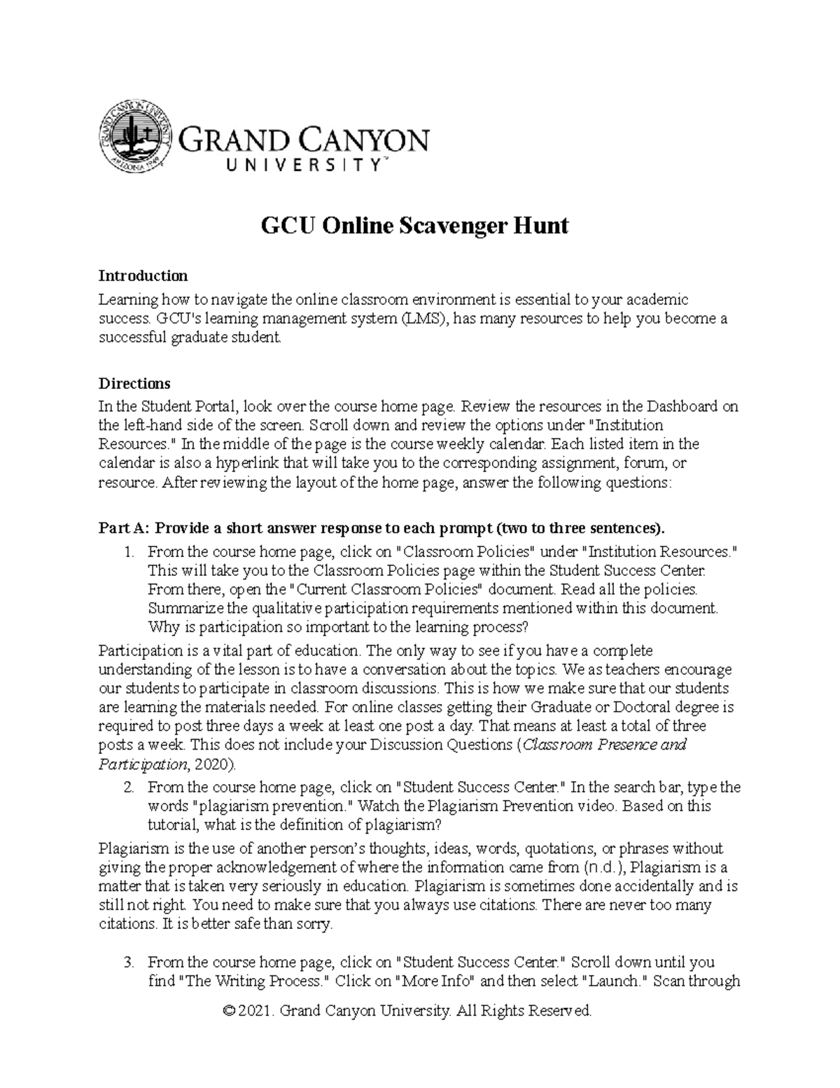 GCU ONLINE SCAVENGER HUNT: NAVIGATING YOUR LMS RESOURCES - Studocu