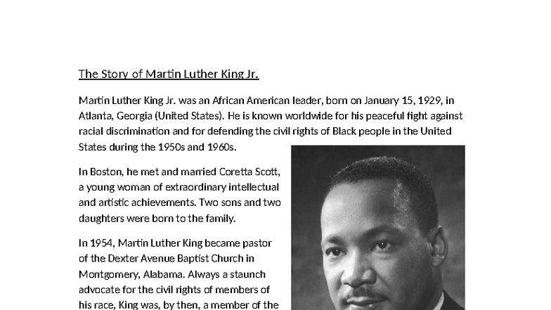 Inglés - Martin Luther King Jr.: A Legacy of Equality and Justice - Studocu