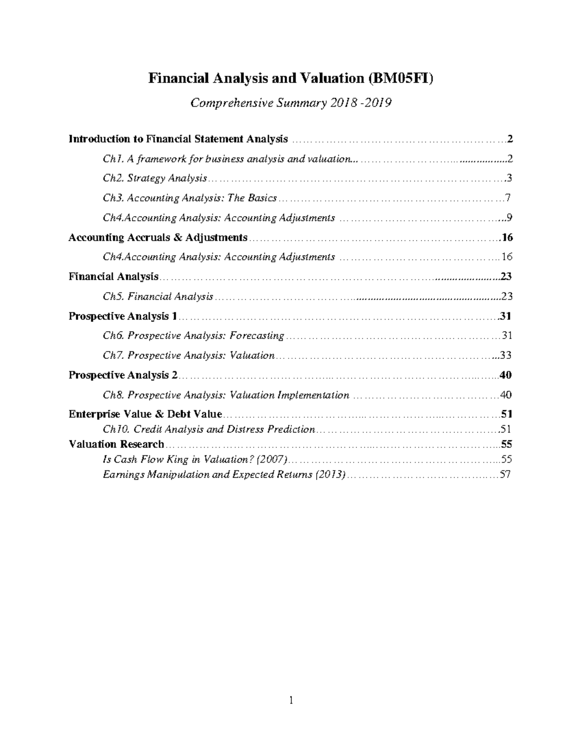 Comprehensive Summary - Financial Analysis & Valuation (BM05FI) 2018 ...