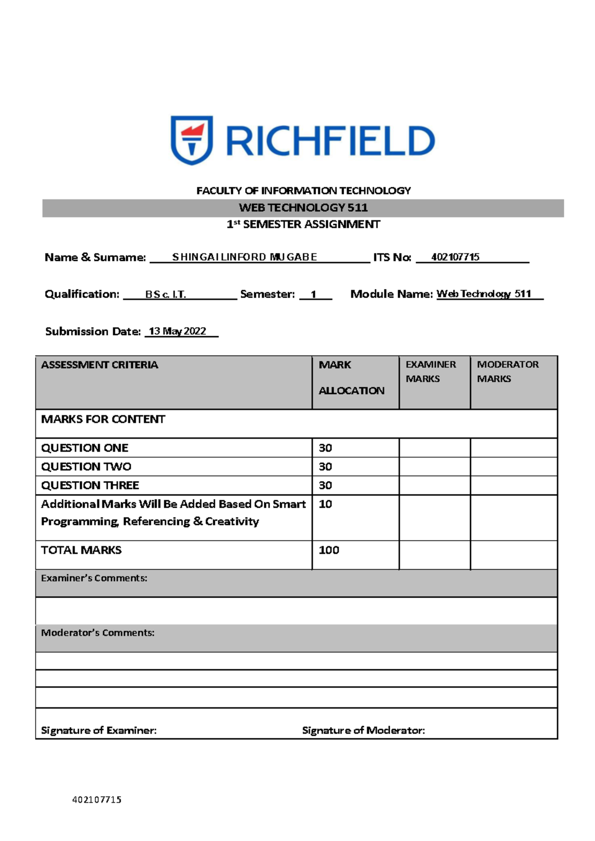 402107715 - WEB Technology Assignment: HTML & CSS Code Examples - Studocu