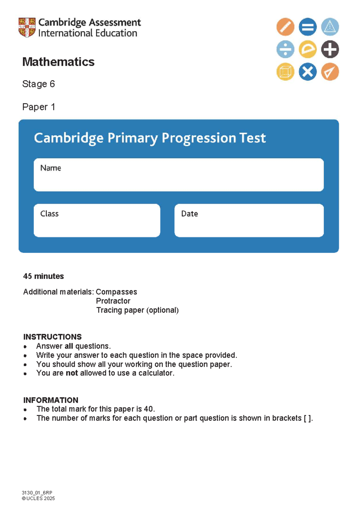 Mathematics Stage 6 Paper 1 - Progression Test 2025 - Studocu