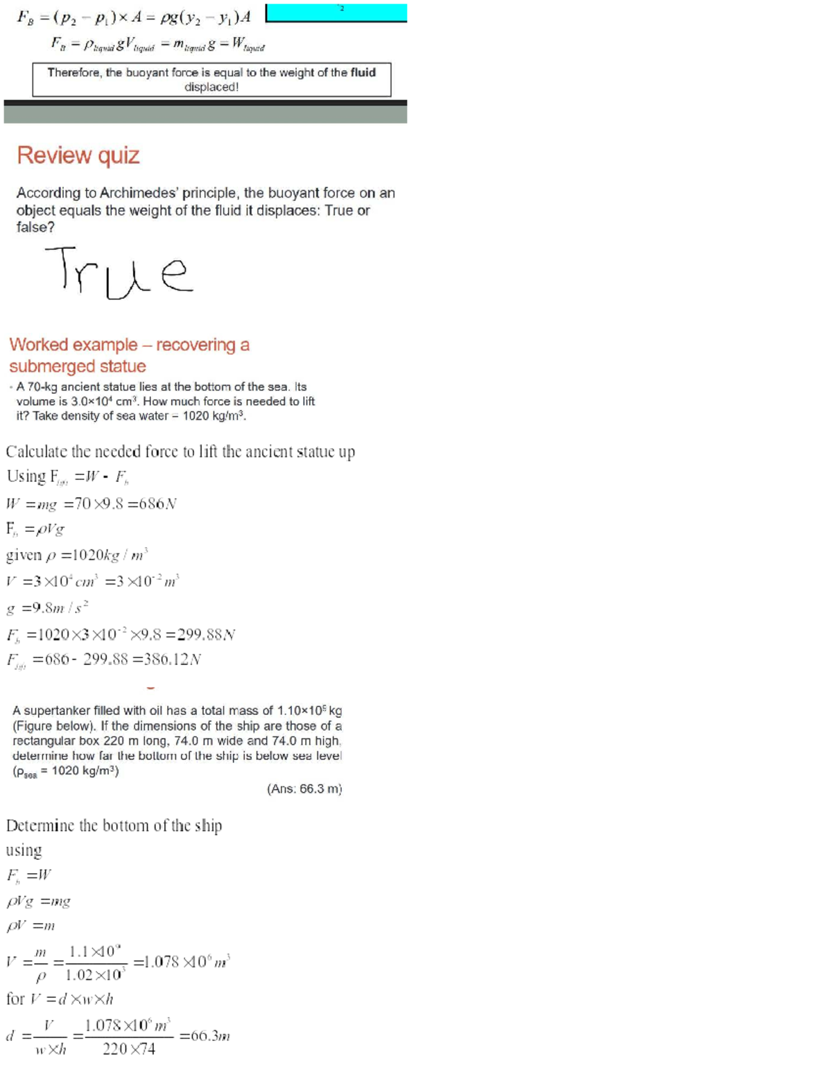 Physics Tutorial 3 - Buoyant Force and Fluid Dynamics Review Quiz - Studocu
