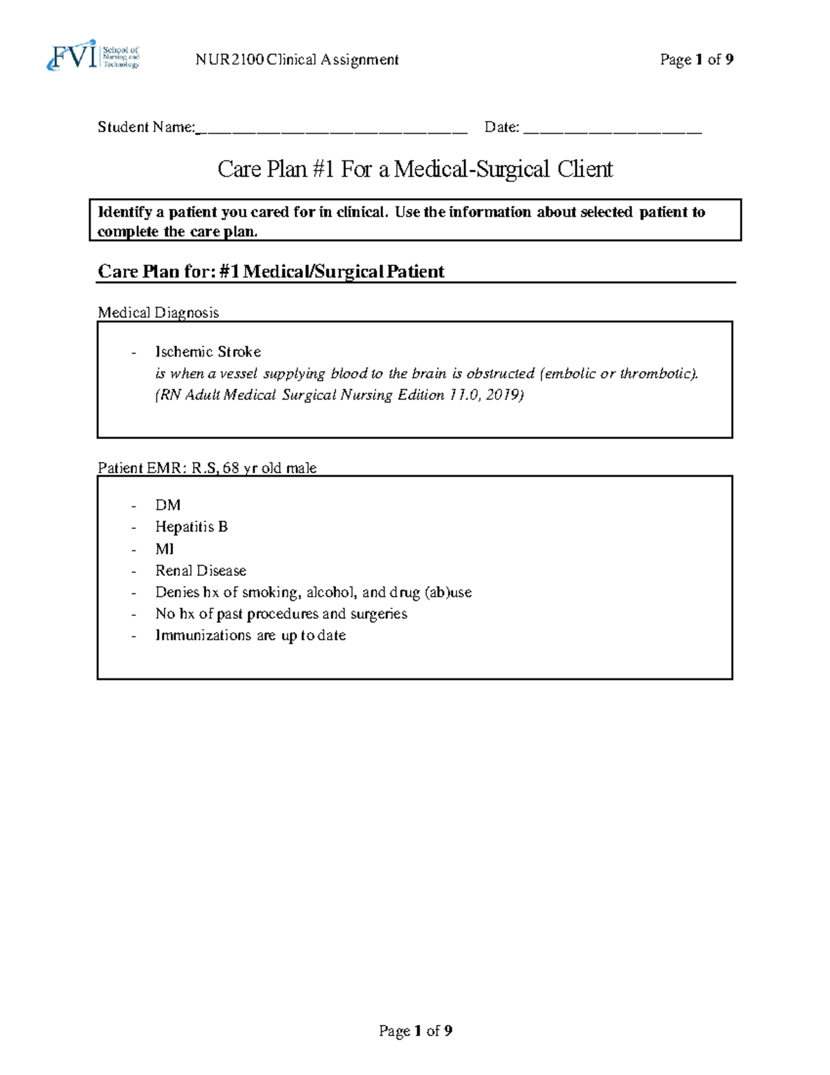 # 2 Care Plan Example for nursing students - Student Name