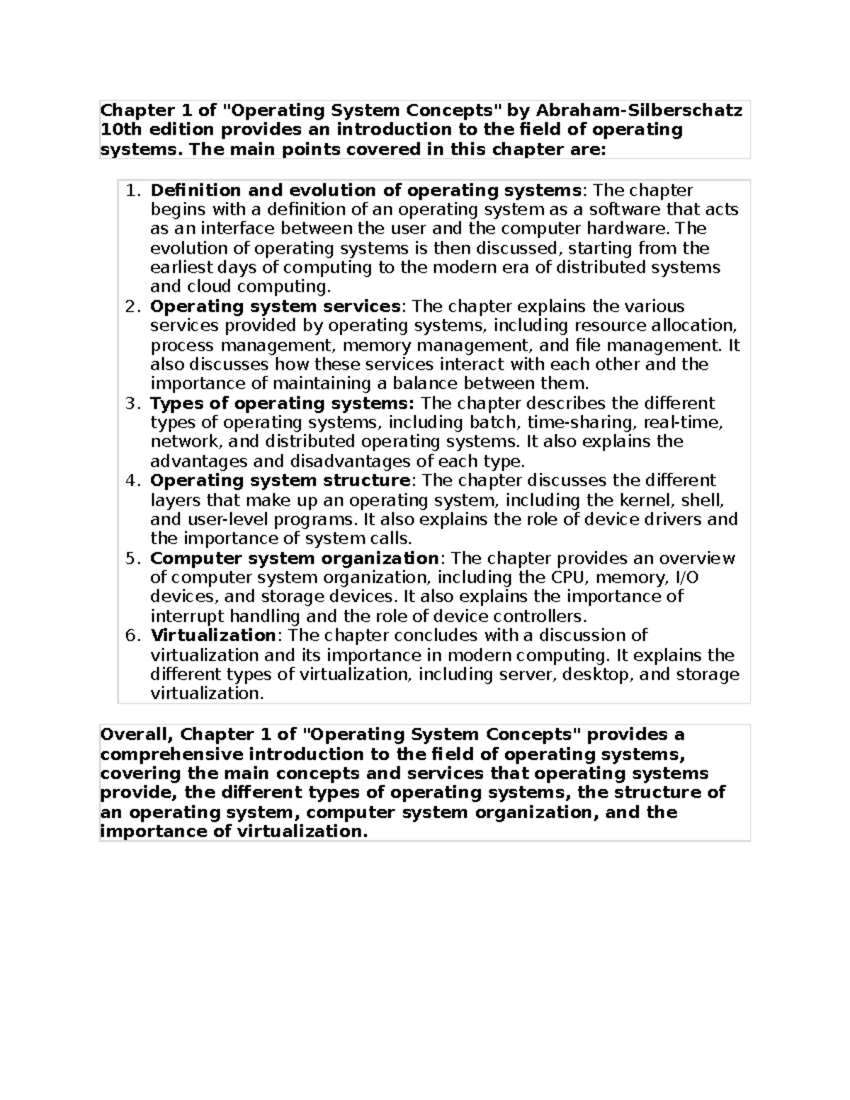 Notes - Chapter 1 of "Operating System Concepts" by Abraham ...