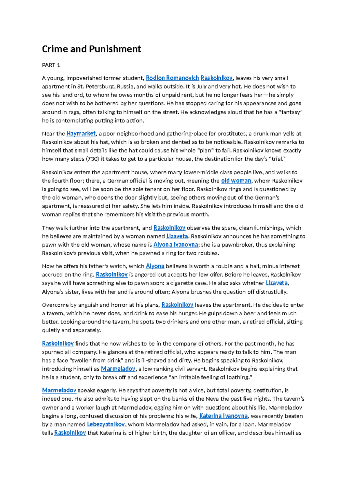 Crime and Punishment (Part 1 & 2) - Detailed Summary and Analysis - Studocu