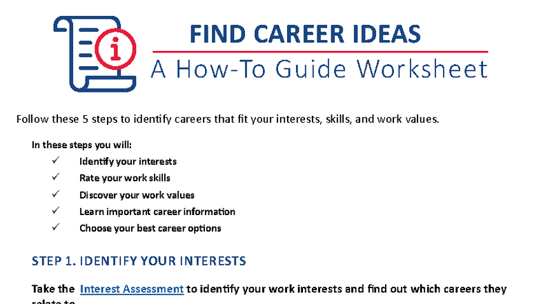 Finding Career Ideas: A Step-by-Step Guide Worksheet - Studocu