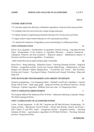 DAA UNIT-I - UNIT-I Introduction: Algorithm Definition, Algorithm Specification, performance ...