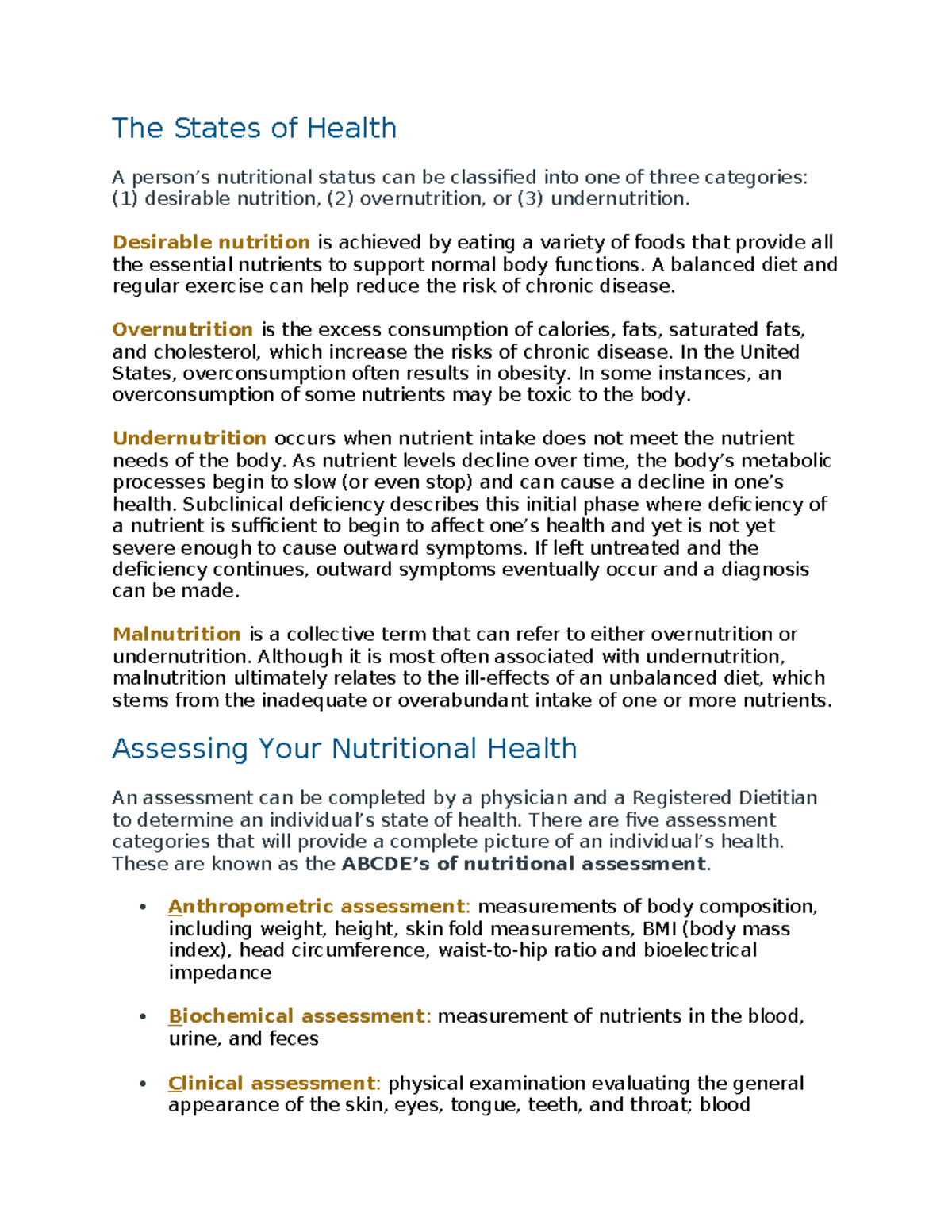 Notes 1 1 3 Tools For A Healthy Diet The States Of Health A Person